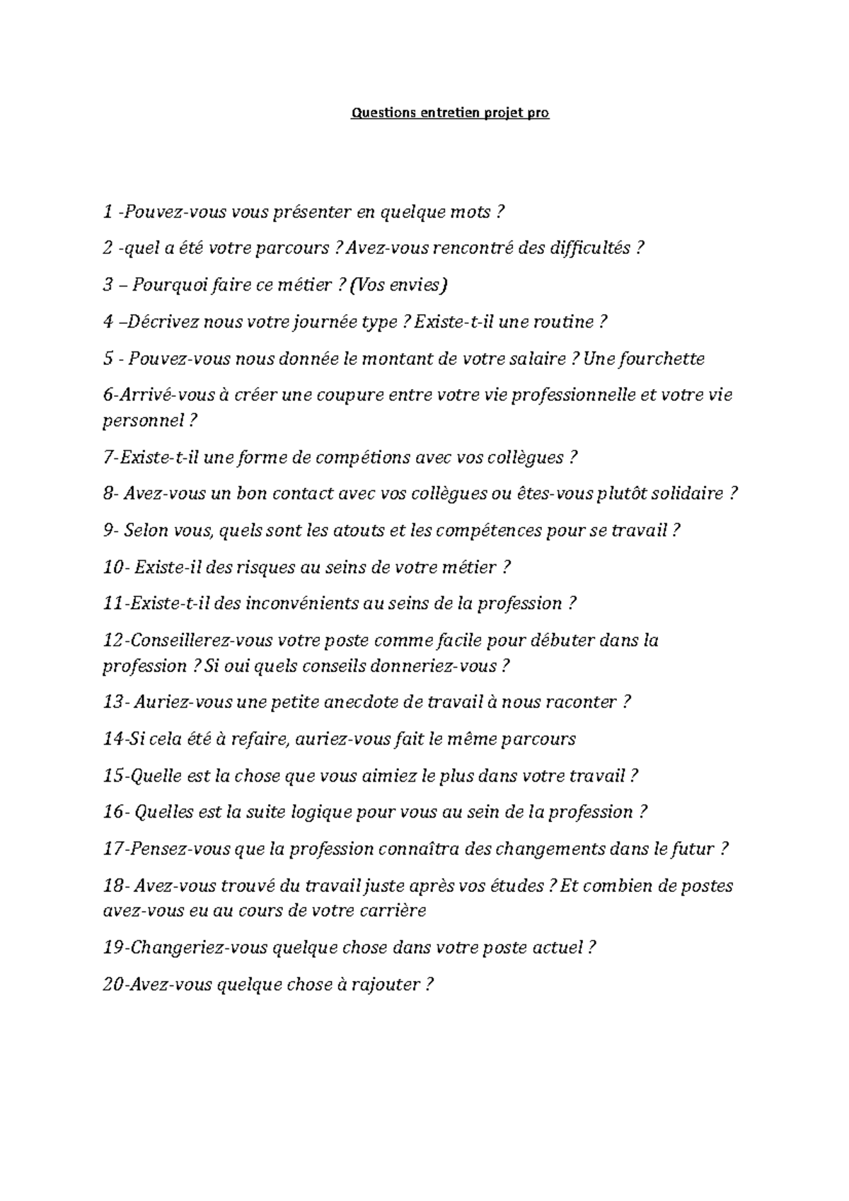 Question entretient - Studocu