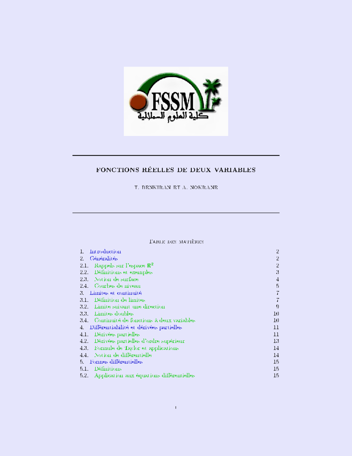 Cours Analyse 2 Chap03 Fonctions Réelles DE DEUX Variables SMPC S2 2011 ...