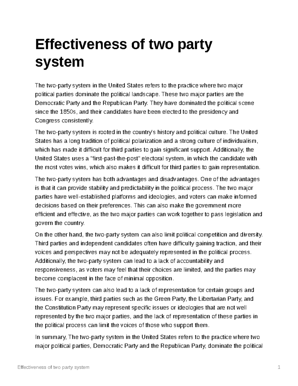 Effectiveness of two party system - These two major parties are the ...