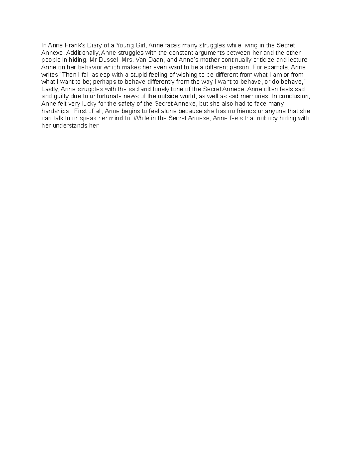 Untitled document - Reading reflection - In Anne Frank’s Diary of a ...