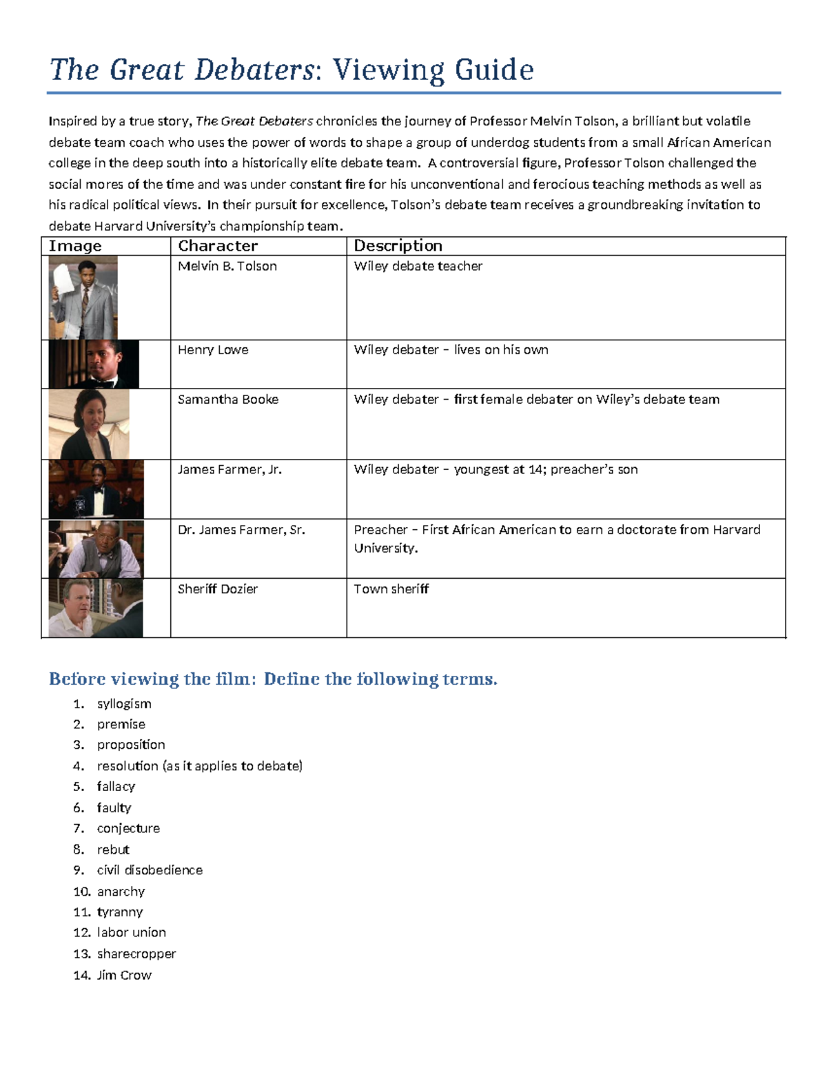 Annotated-Great Debaters Viewing Guide - The Great Debaters: Viewing ...