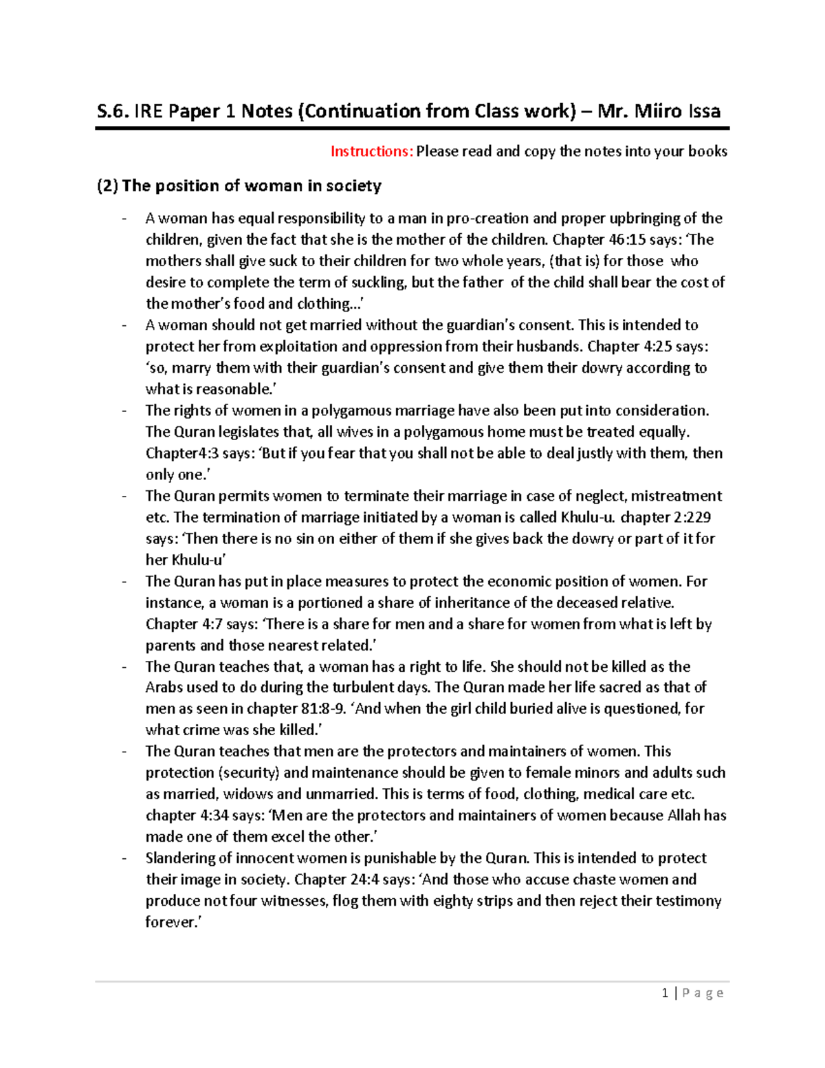 S.6 IRE Notes - Paper 1 - Mr Miiro - NGS - S. IRE Paper 1 Notes ...