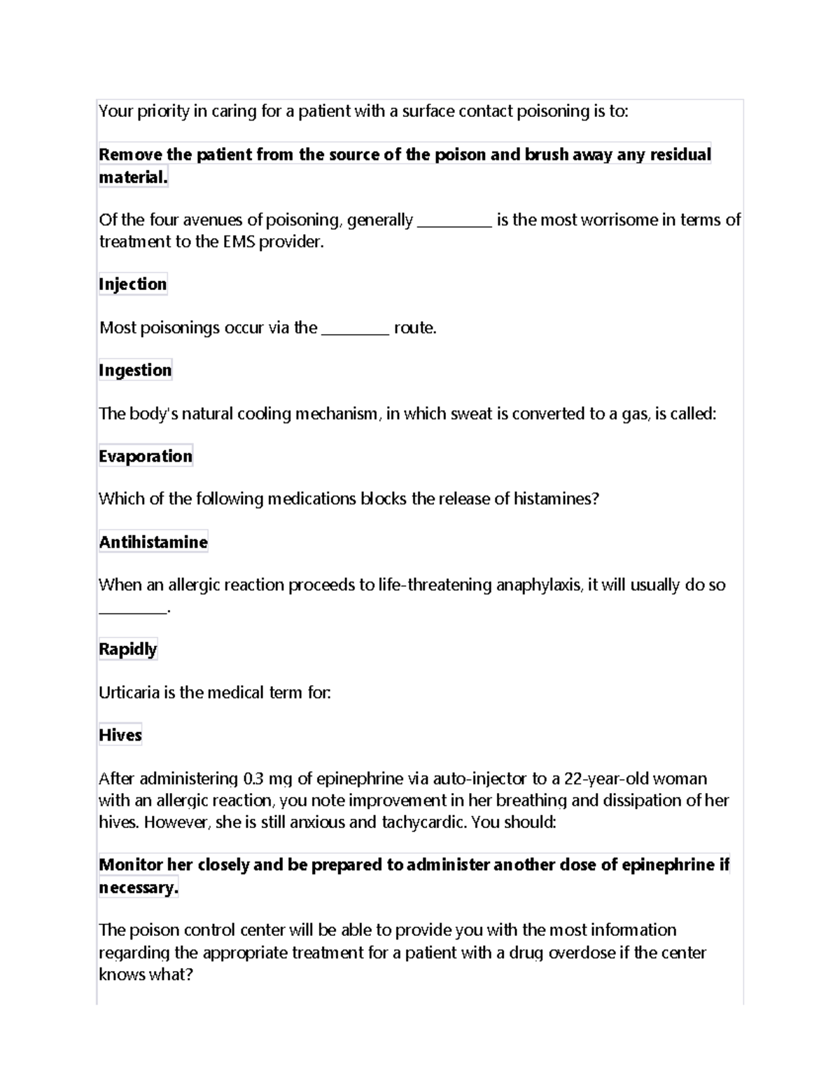 Nuggets 4 - Ems quiz 3 and 4 - Your priority in caring for a patient ...