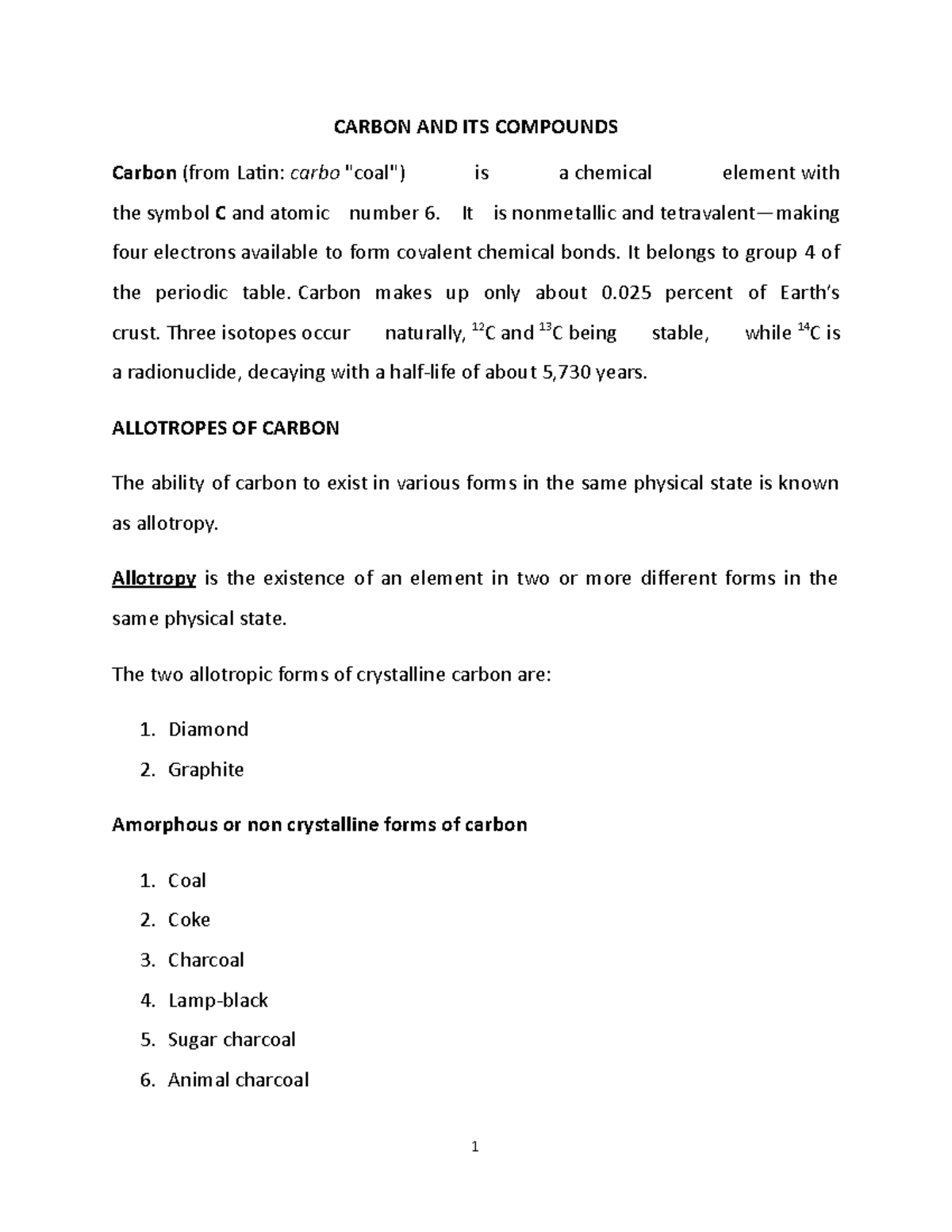 Carbon AND ITS Compounds for inorganic chemistry - CARBON AND ITS ...
