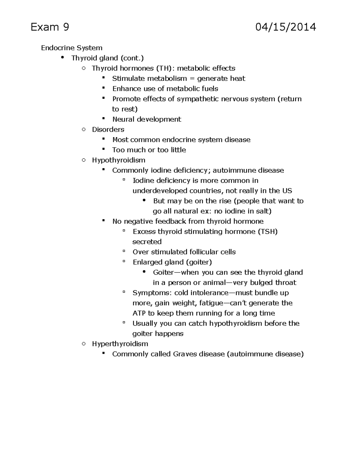 Physiology Midterm 2 - Professor Bronson - Exam 9 04/15/2014 Endocrine ...