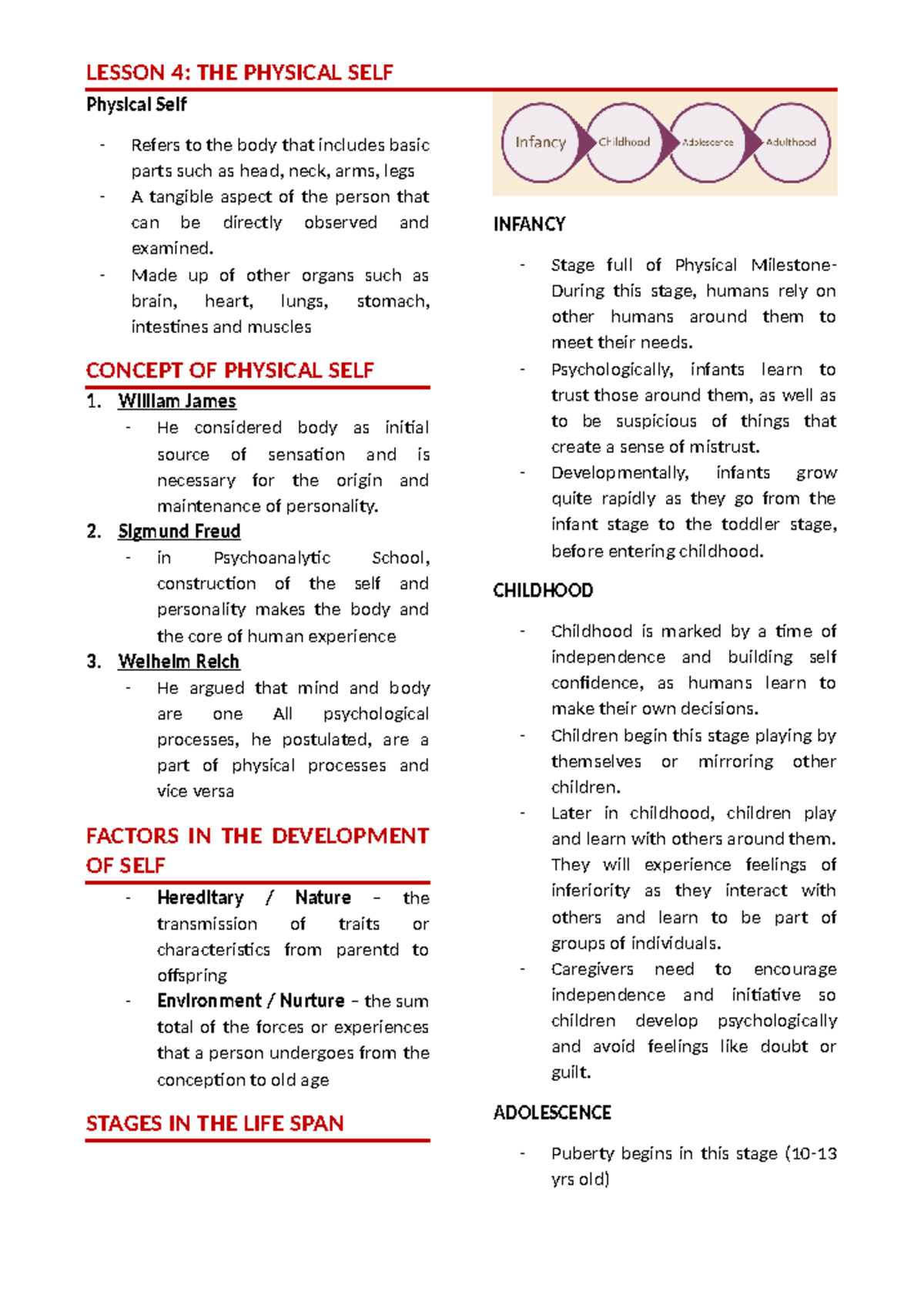 Lesson 4 - REVIEWER - LESSON 4: THE PHYSICAL SELF Physical Self ...