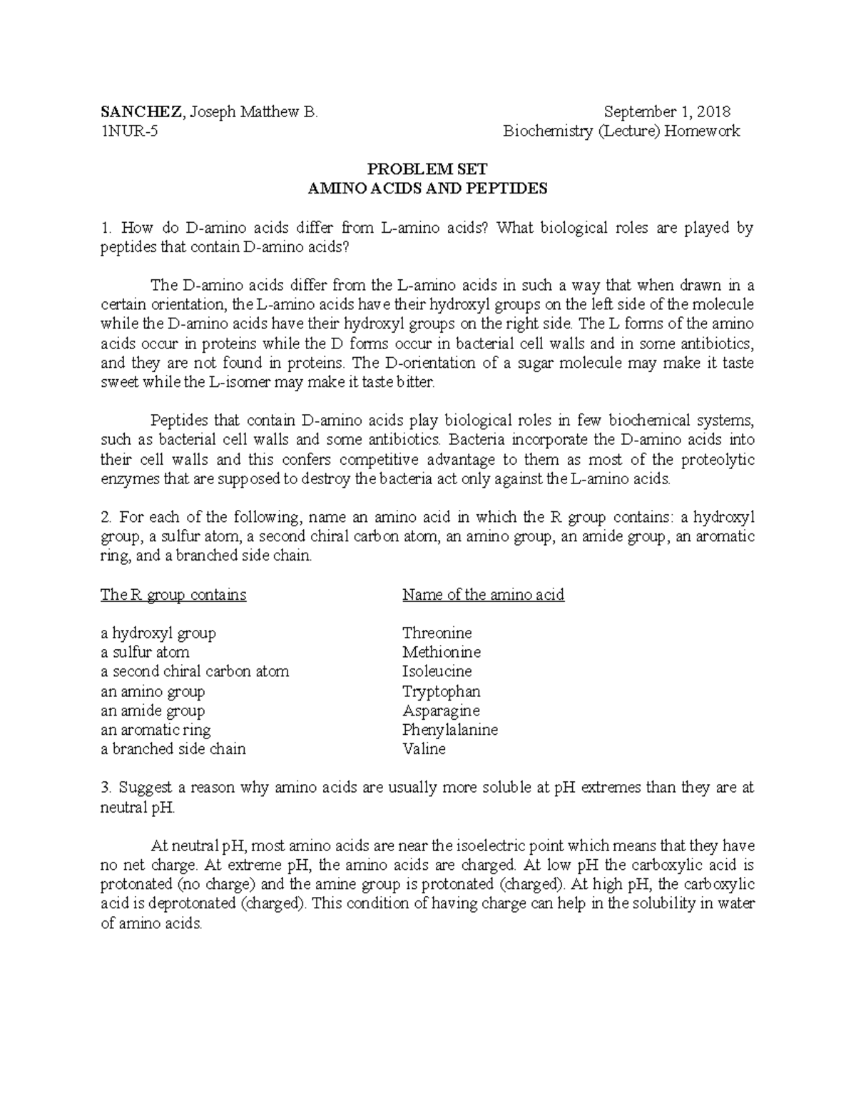 Biochem Problem SET - SANCHEZ, Joseph Matthew B. 1NUR-5 September 1 ...