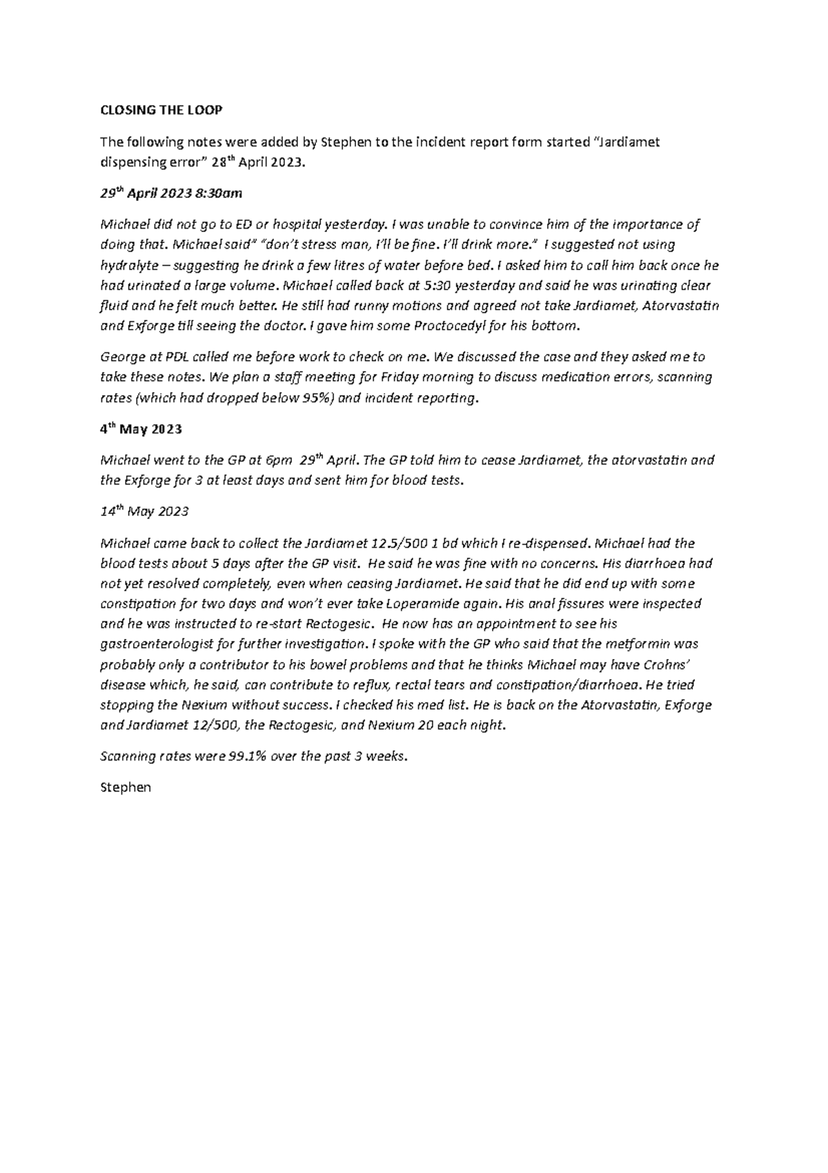 Closing THE LOOP - CLOSING THE LOOP The following notes were added by ...