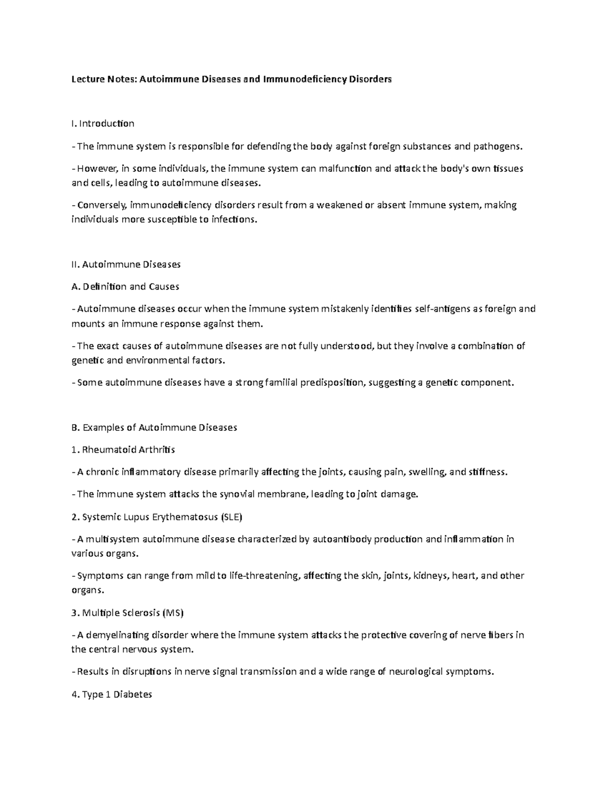 Lecture Notes: Autoimmune Diseases and Immunodeficiency Disorders ...
