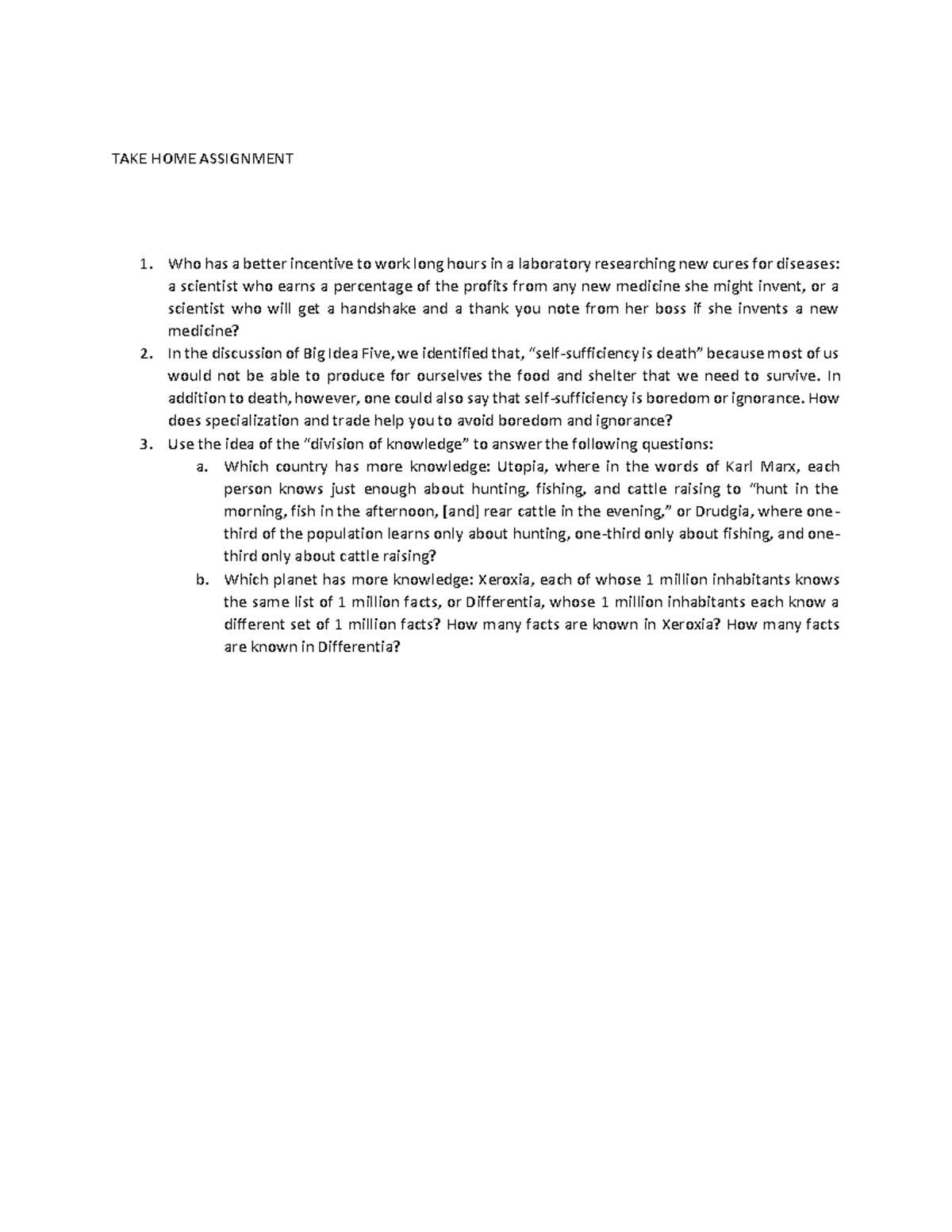 Basic Economics Assignment 1 Problem Set One - TAKE HOME ASSIGNMENT Who ...