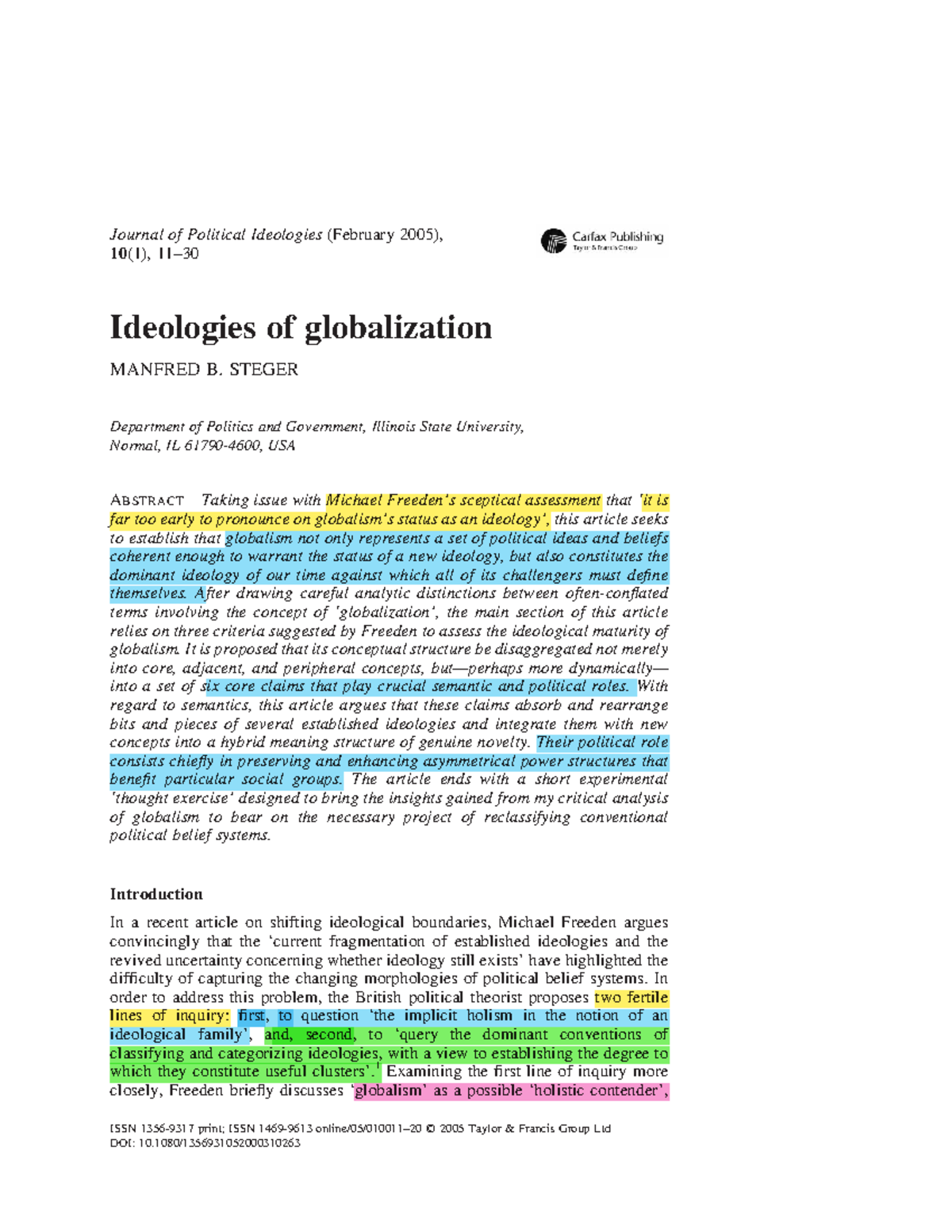 Ideology of globalization/ practice material in economics stating ...