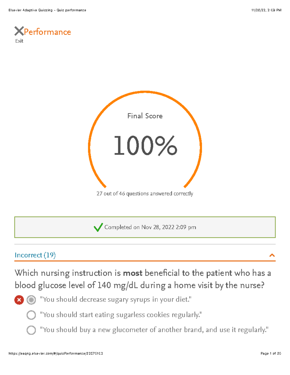 35 Pro Health Promotion - Exit Performance Final Score 100% 27 out of ...