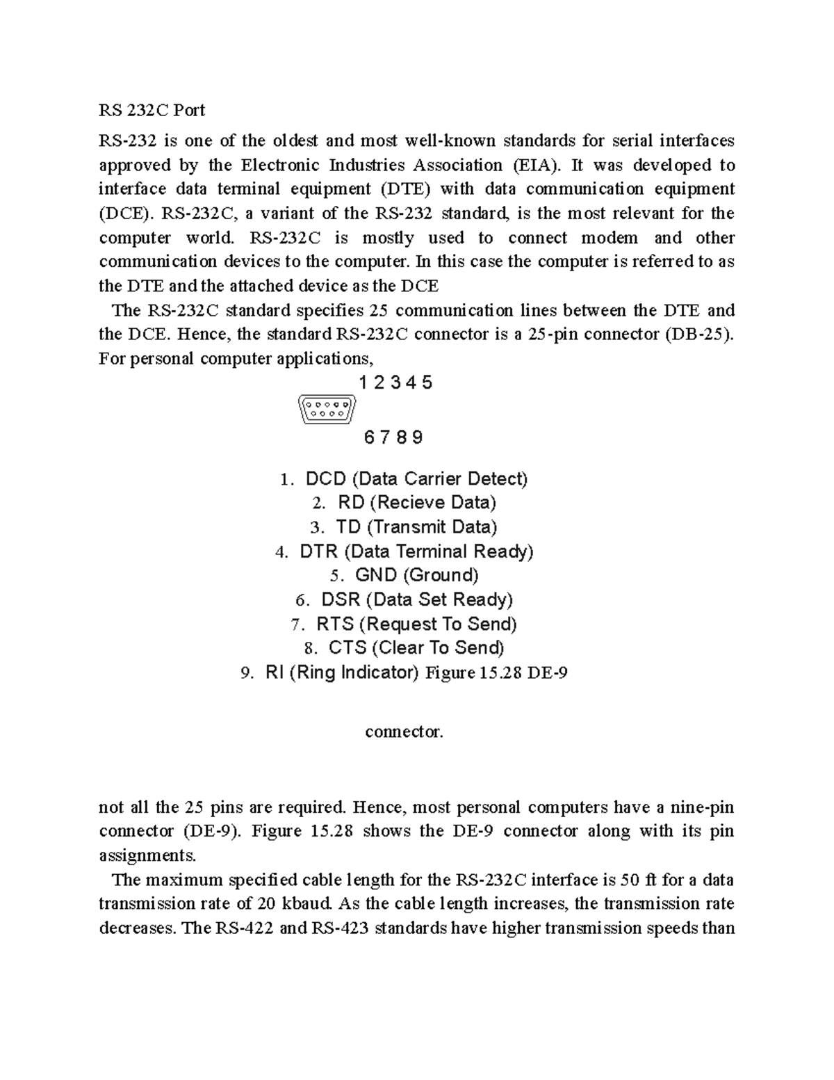 RS 232C Port - Lecture notes in RS 232C Port - RS 232C Port RS-232 is ...