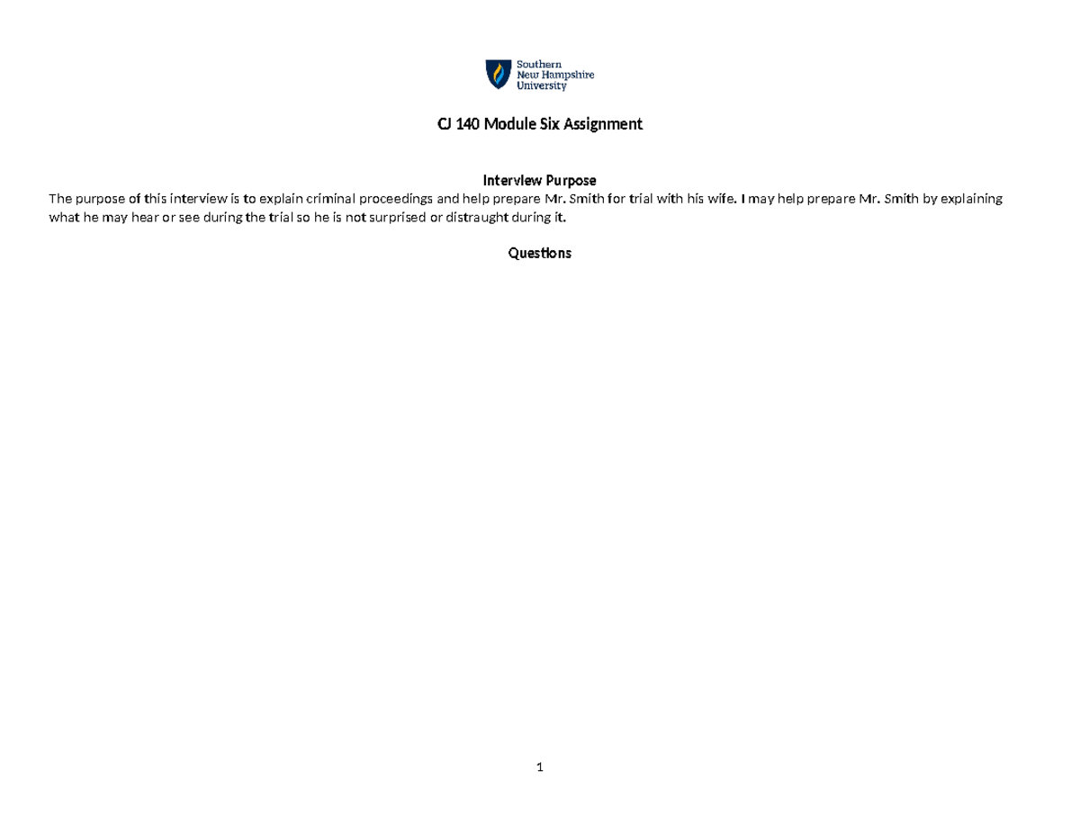 CJ 140 Module Six Assignment - CJ 140 Module Six Assignment Interview ...
