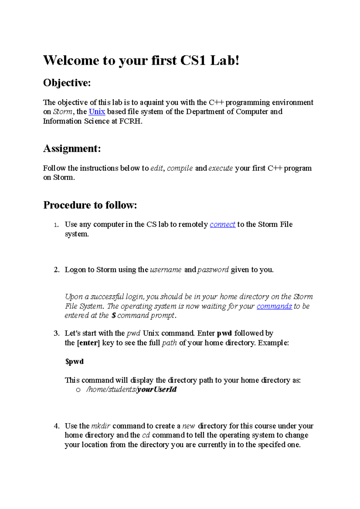 CISC 1600 Lab 1 - Welcome to your first CS1 Lab! Objective: The ...