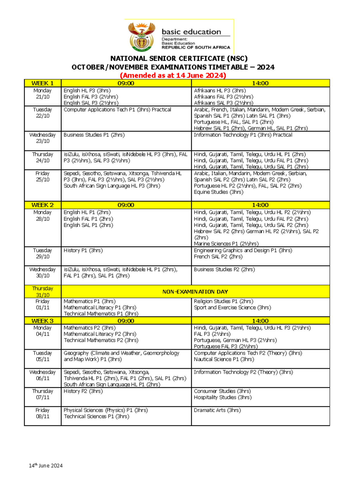 2024 NSC timetable - Mmmm mm - 14 th June 2024 NATIONAL SENIOR ...
