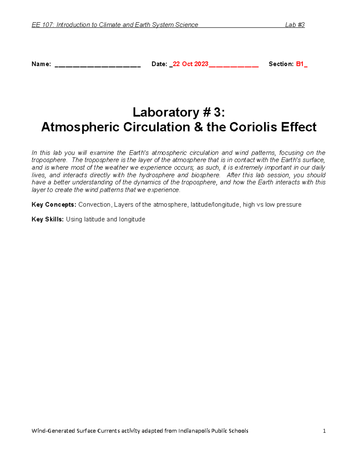 EE107 Lab 3 Atmospheric Circulation S - ####### Name ...