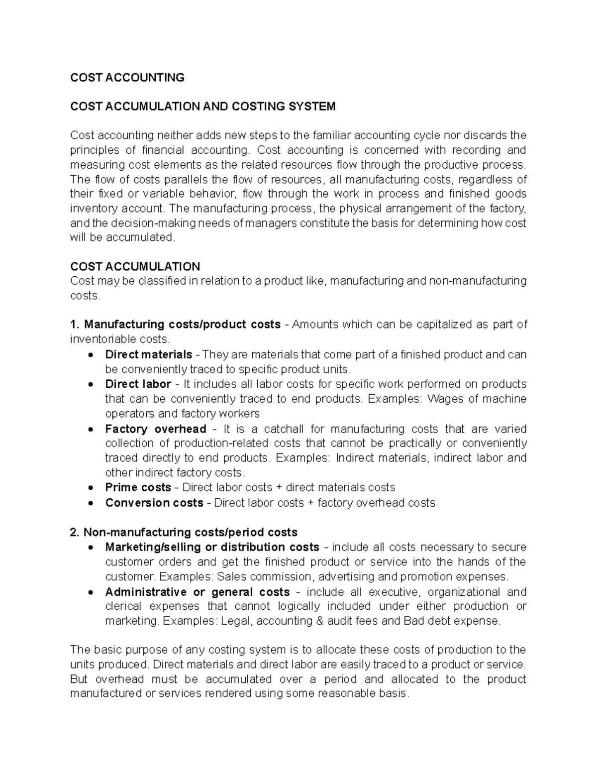 COST- Accounting - COST ACCOUNTING COST ACCUMULATION AND COSTING SYSTEM ...