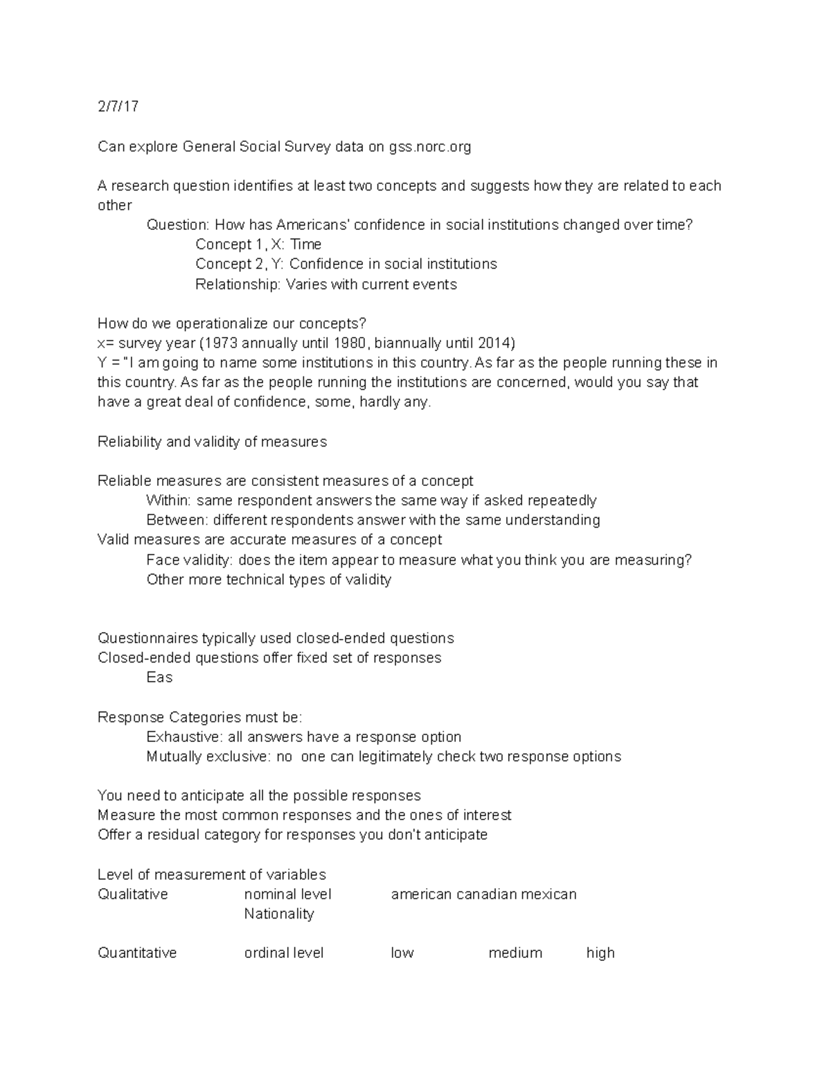 Lecture SOC1100 - 2/7/ Can explore General Social Survey data on gss ...