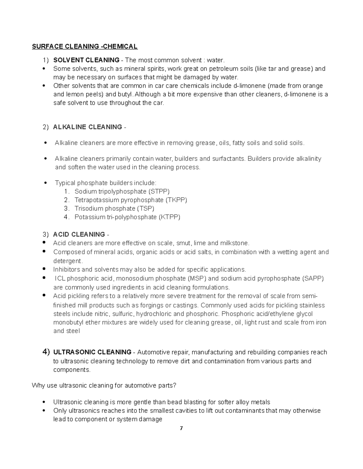 Assignment - Surface Cleaning - SURFACE CLEANING -CHEMICAL 1) SOLVENT ...