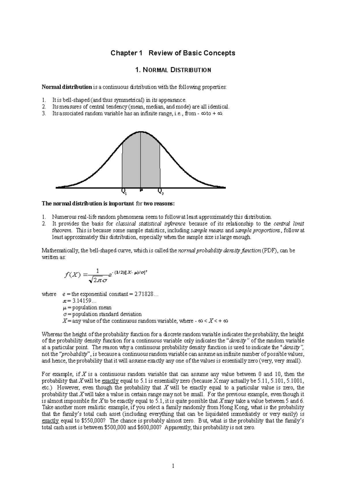 1.1 Review of Basic Concepts - Normal Distribution - Chapter 1 Review ...