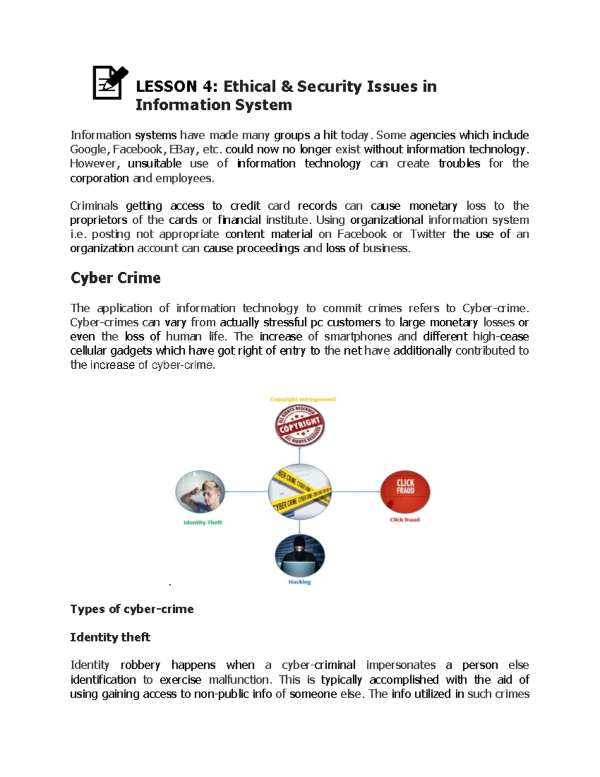 Module 2 - Lesson 4 - LESSON 4: Ethical & Security Issues in ...