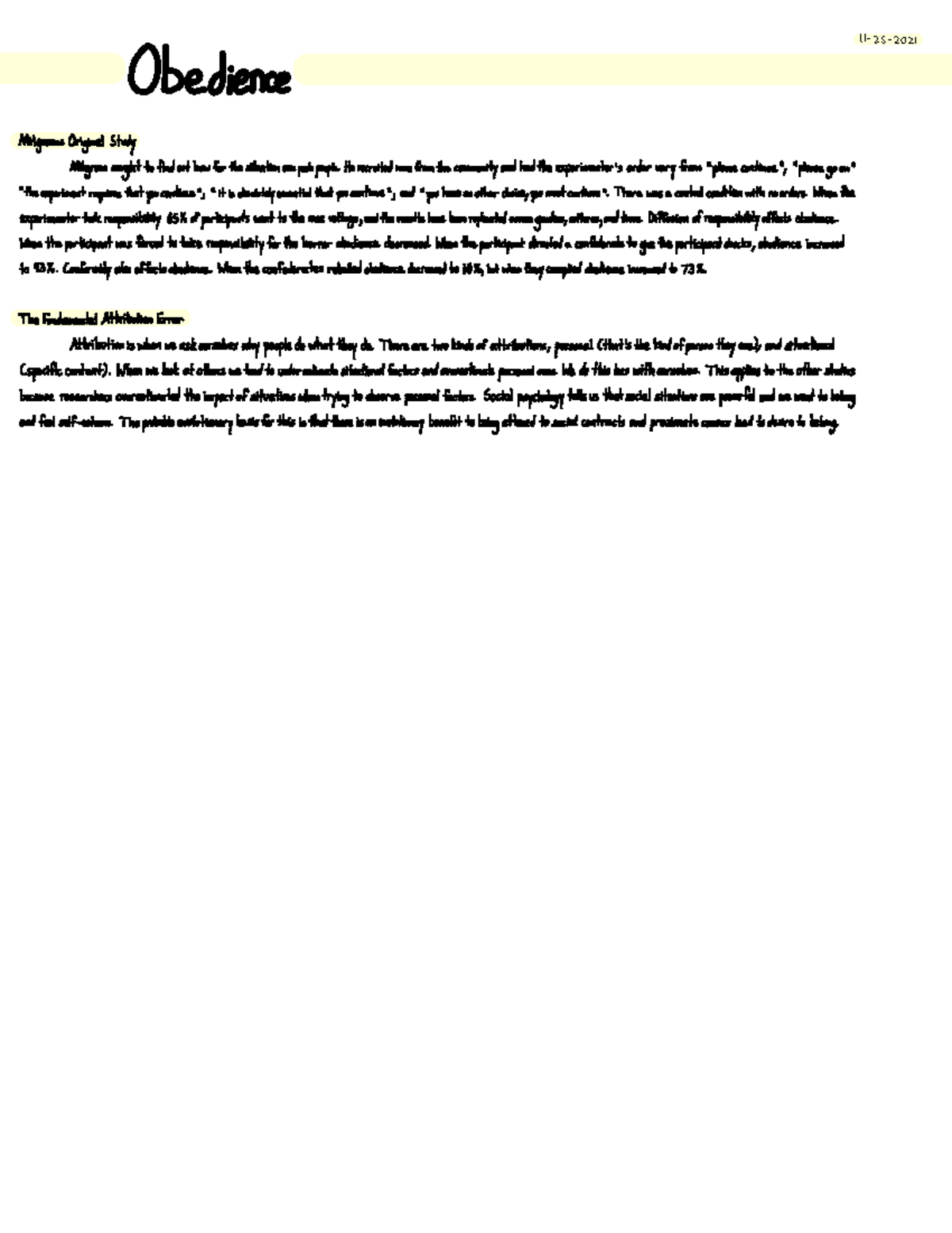 Obedience - Handwritten Notes - Obedience " as zoa Milgram s Original ...