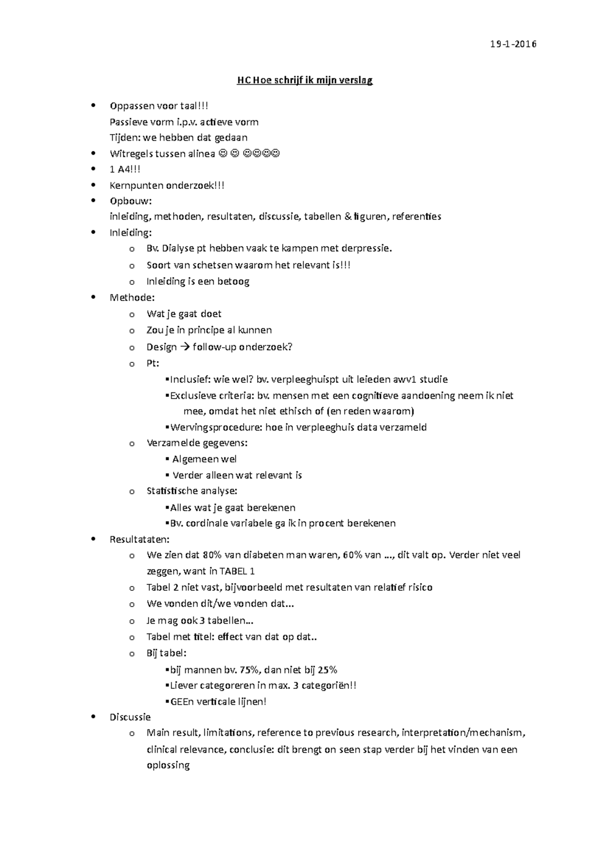 HC Hoe schrijf ik mijn verslag (verslag onderzoek jaar 1) - 19-1- HC ...