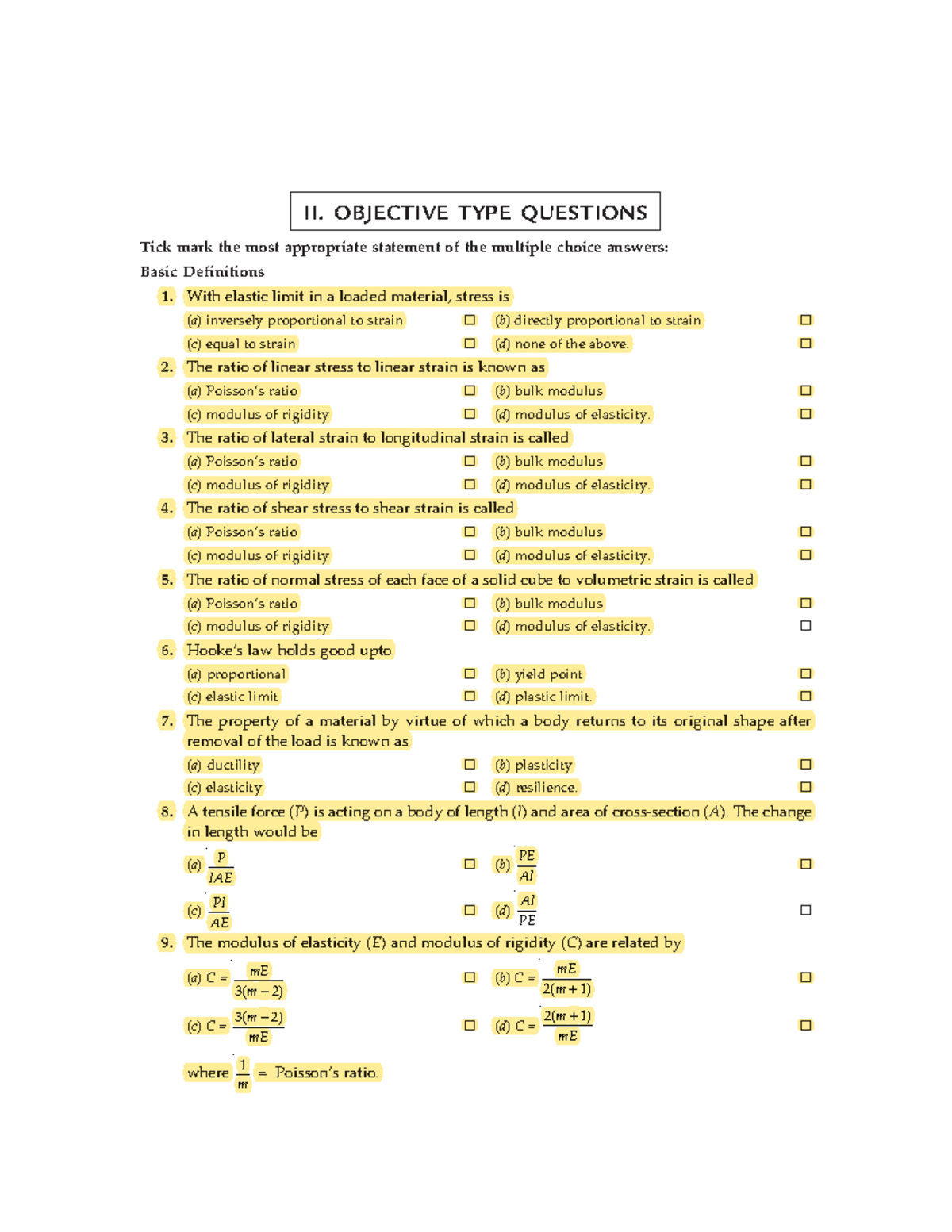 Strength of material MCQ objective questions and answer - II. OBJECTIVE ...