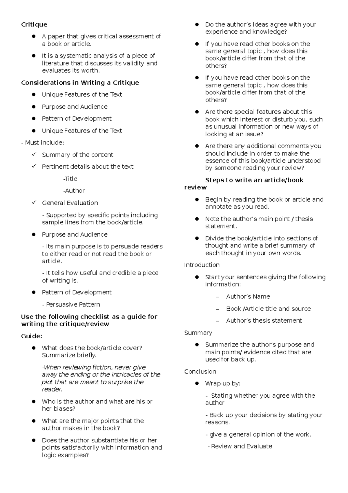 Critique - reviewer - Critique A paper that gives critical assessment ...