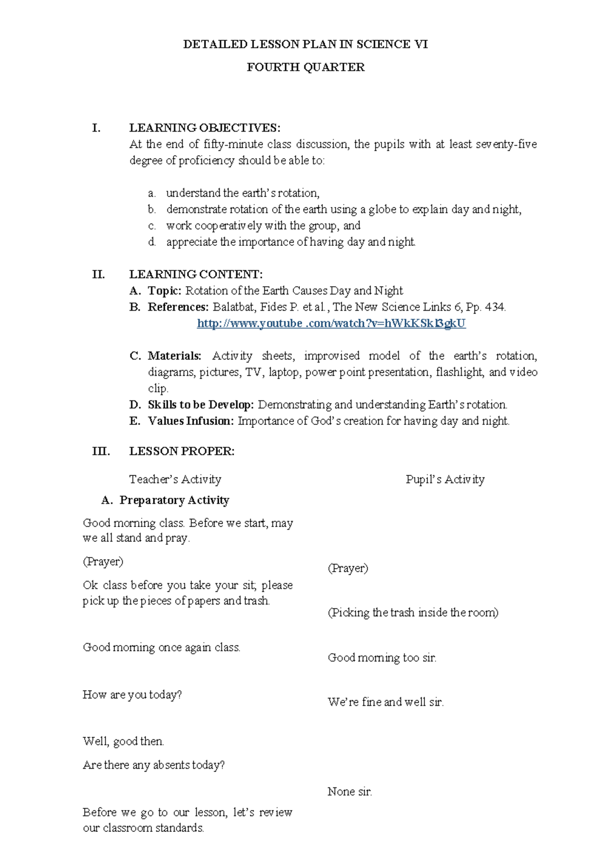 Detailed Lesson PLAN IN Science VI - DETAILED LESSON PLAN IN SCIENCE VI ...