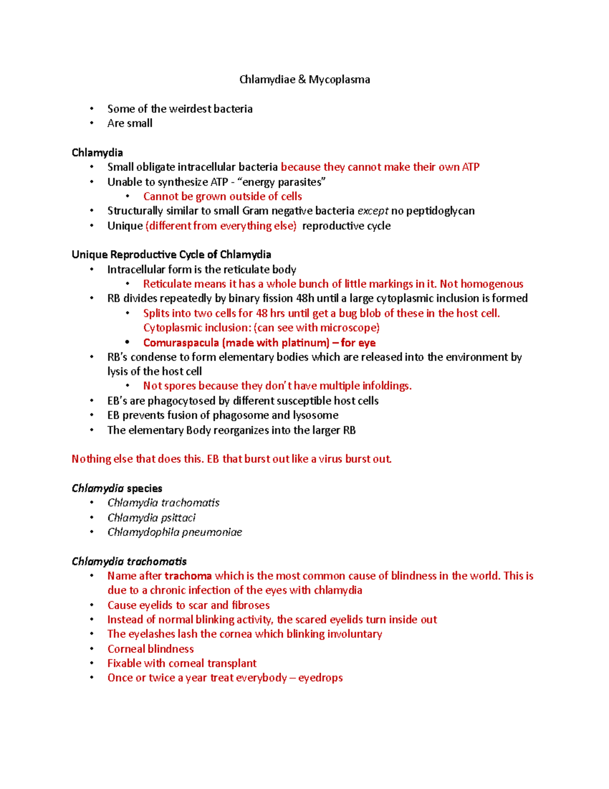 Chlamydiae - Dr. Colby - Chlamydiae Mycoplasma Some of the weirdest ...