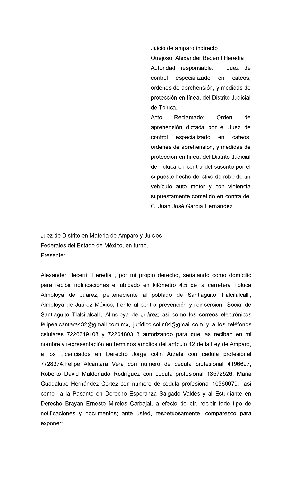 Juicio de amparo indirecto alexander - Juicio de amparo indirecto ...