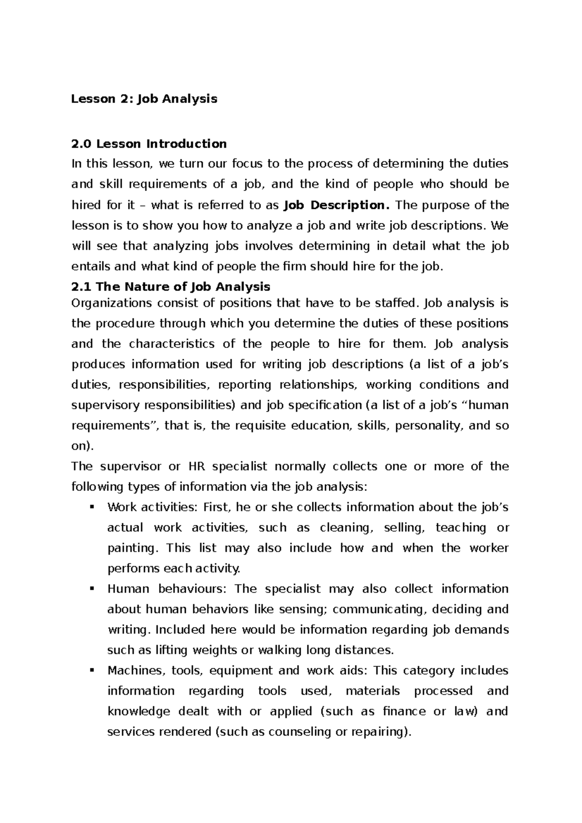 Lesson 2 Job Analysis In HumanResource Manageent Lesson 2 Job lesson-2-job-analysis-in-humanresource-manageent-lesson-2-job
