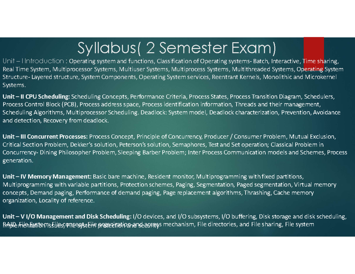 Operating System 1-50 - YEREWWR - Syllabus( 2 Semester Exam) Unit – I ...