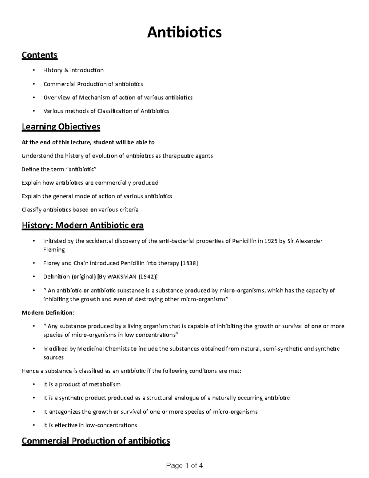 Chapter - 11 Antibiotics - Page 1 of 4 Antibiotics Contents History ...