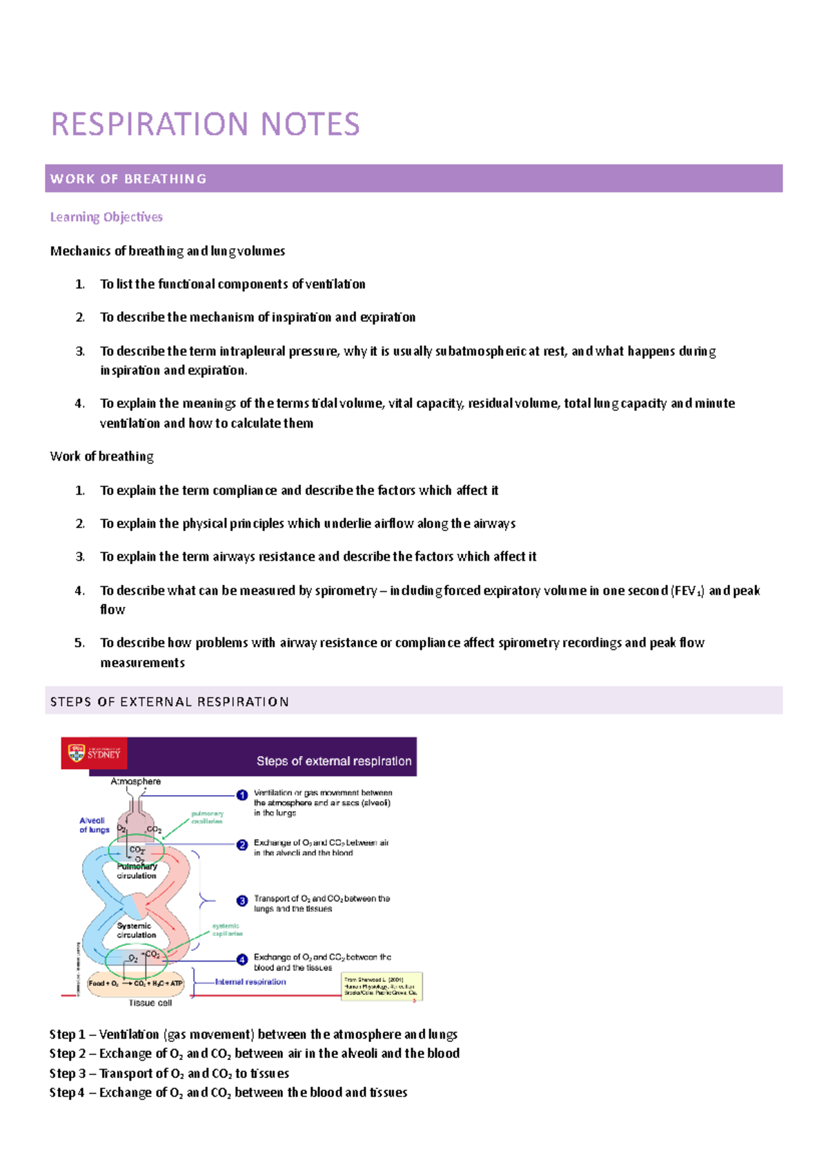 Respiration Notes - RESPIRATION NOTES WORK OF BREATHING Learning ...
