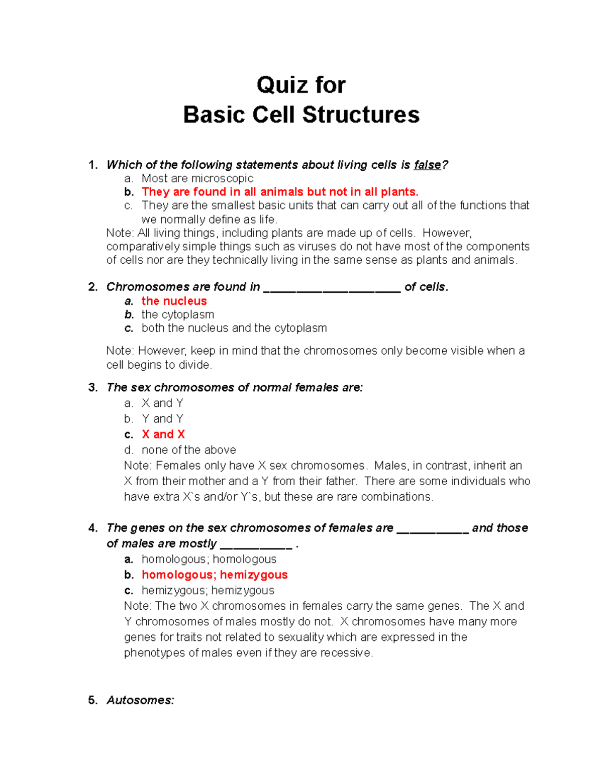 Quiz 1 for Basic Cell Structures - contemporary world - Studocu