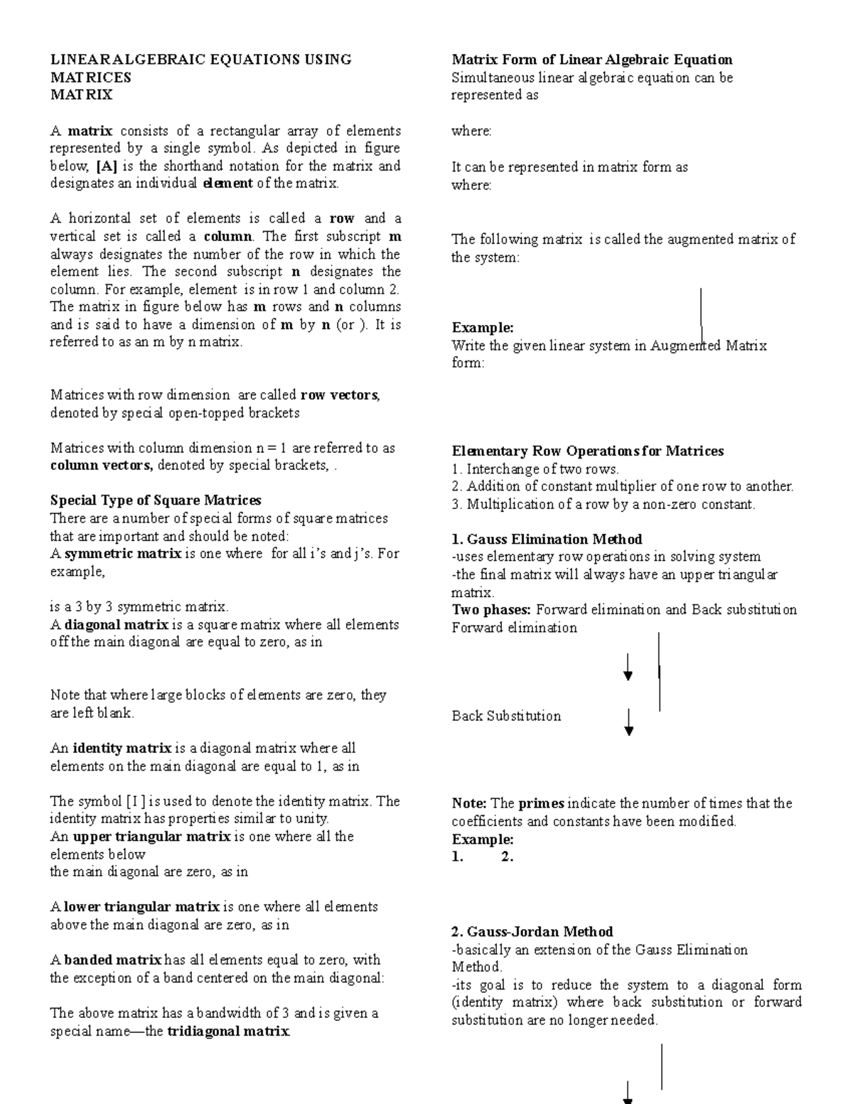 Gauss short - numerical methods - LINEAR ALGEBRAIC EQUATIONS USING ...