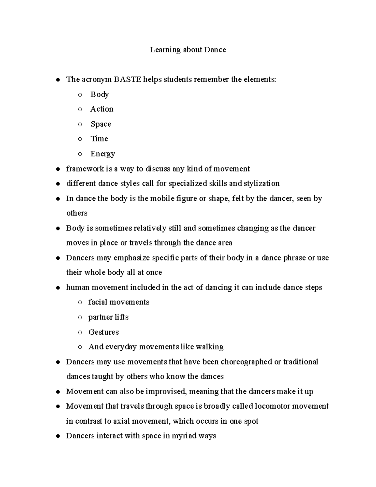 Learning about Dance - Studocu