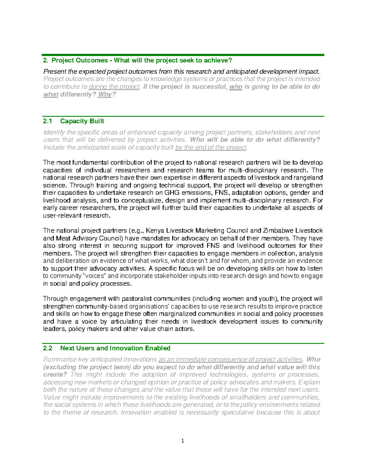 Tutorial 3- sample of sucessful grant - 1 Project Outcomes - What will ...