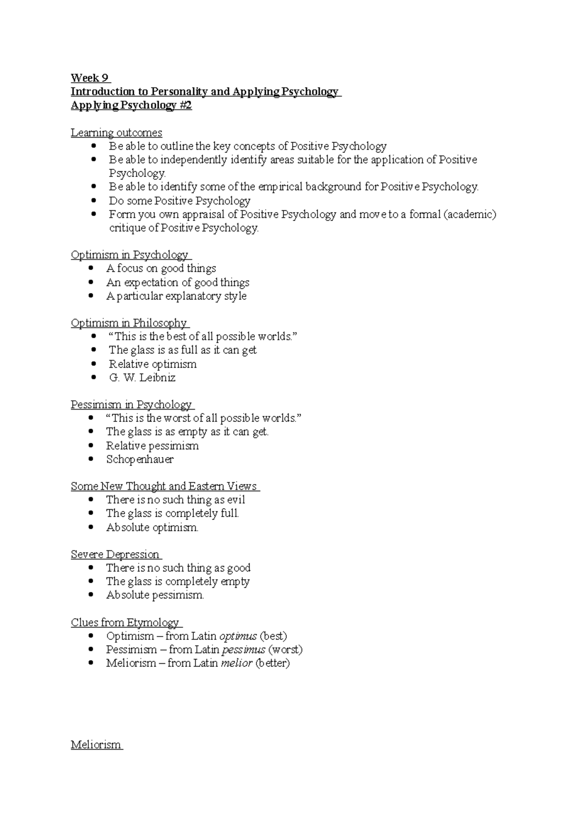 Week 9 personality - Lecture notes from the module typed up. - Week 9 ...