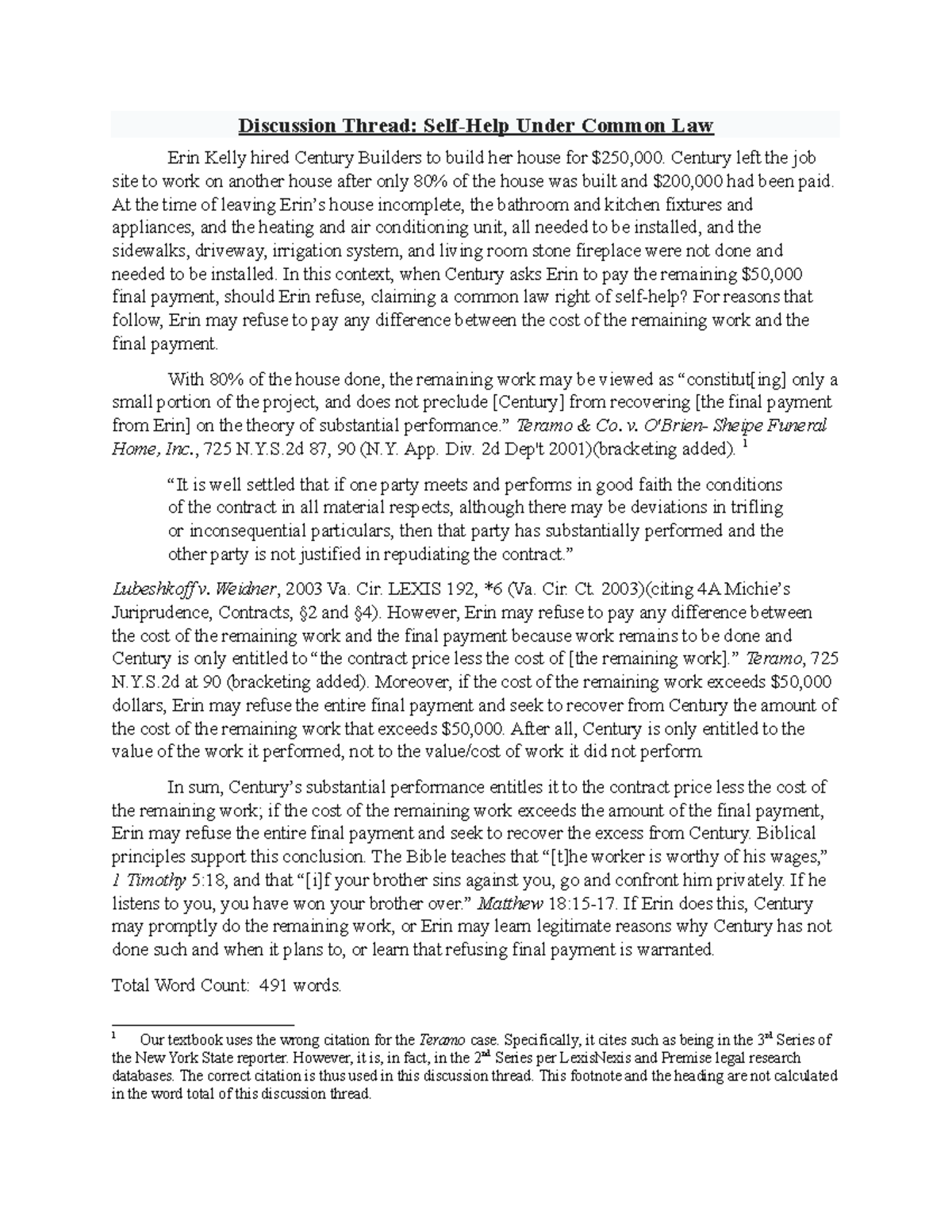 Week 2 Discussion Thread-Self-Help Under Common Law - Discussion Thread ...