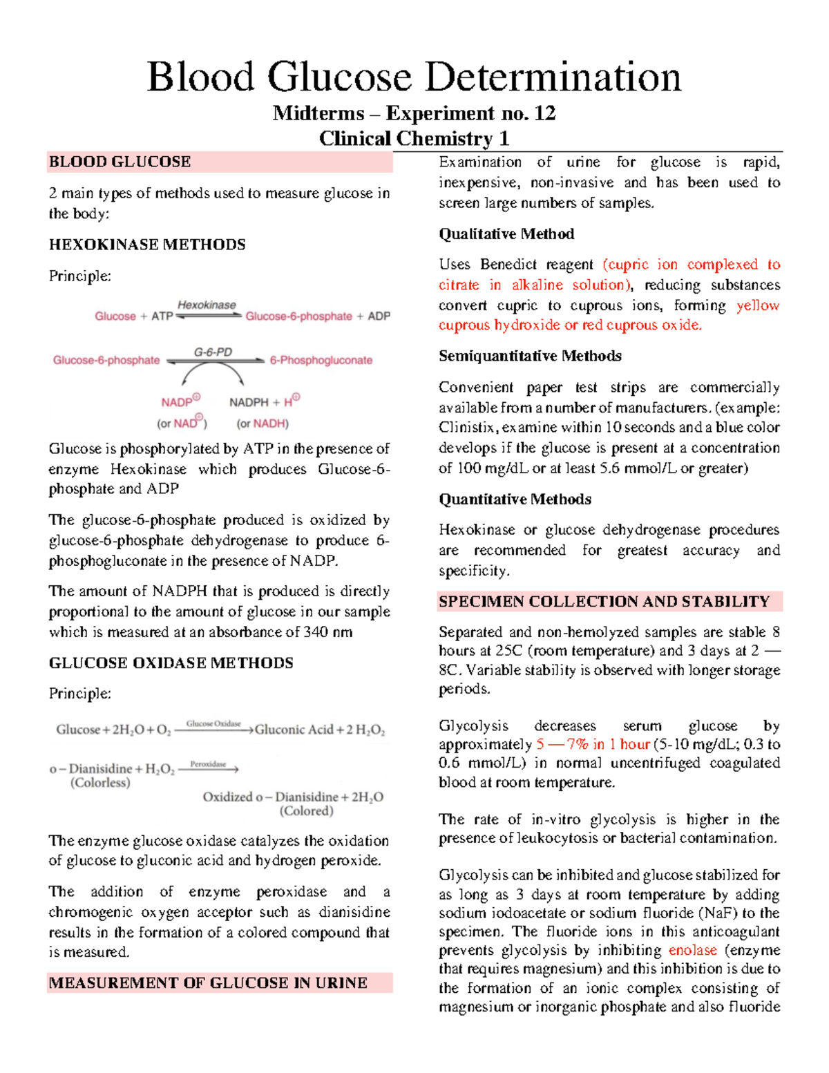 CC Blood Glucose Determination - Blood Glucose Determination Midterms ...