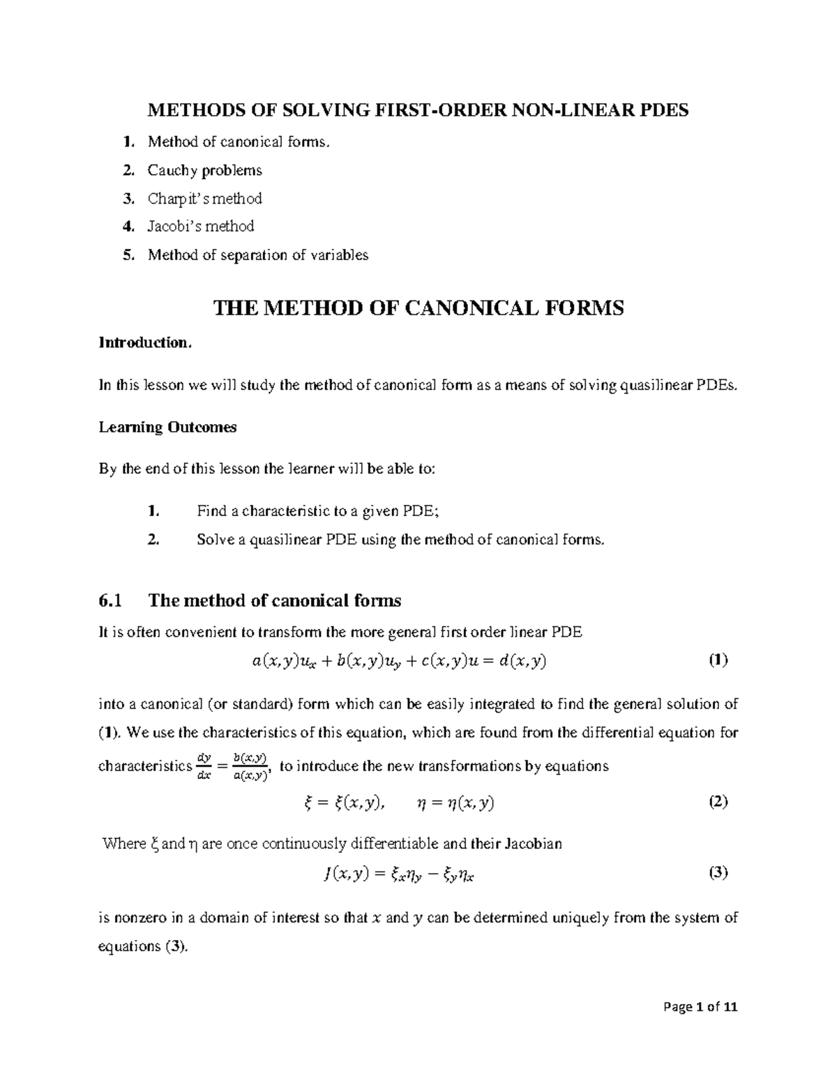 Lesson 6 PDE I MAT 418 - okk, user friendly - METHODS OF SOLVING FIRST ...
