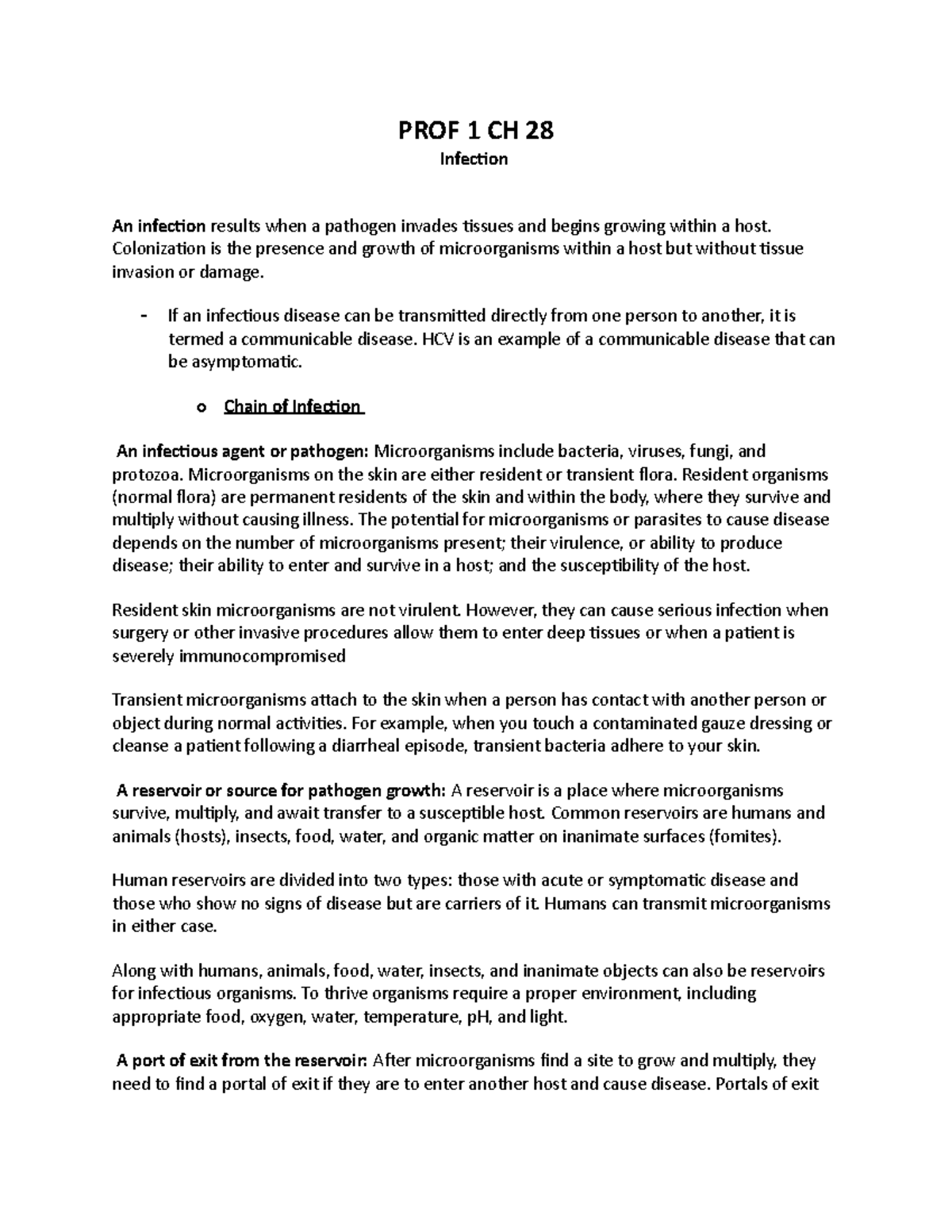 PROF 1 CH 28 - Dr. Weaver - PROF 1 CH 28 Infection An infection results ...