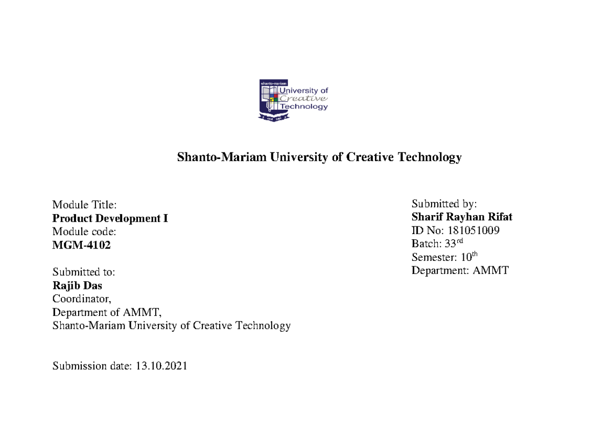 Product Development Assignment - Shanto-Mariam University of Creative ...