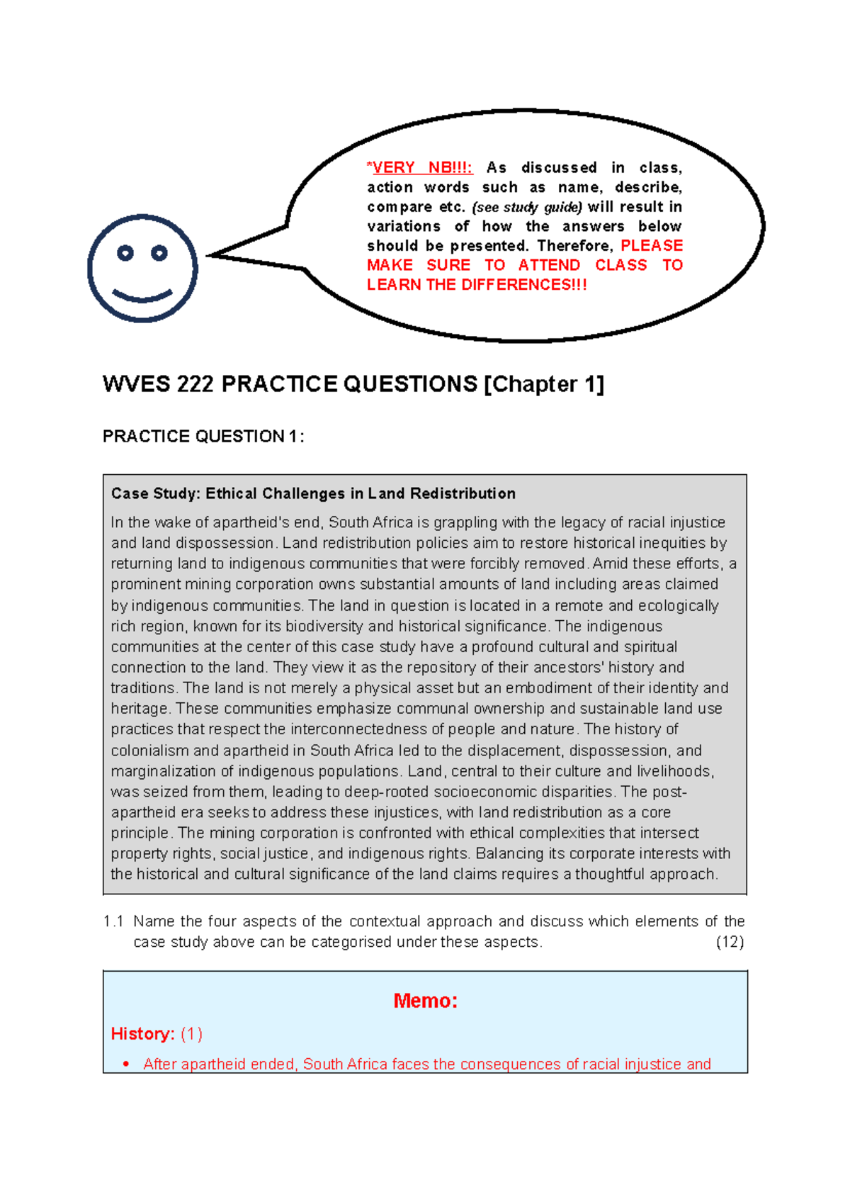 Case Study Practice Questions SS1 CH1 - WVES 222 PRACTICE QUESTIONS [Chapter 1] PRACTICE ...