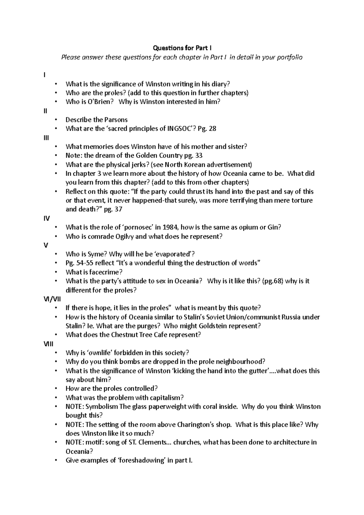 Questions for Part I 1984 - Questions for Part I Please answer these ...