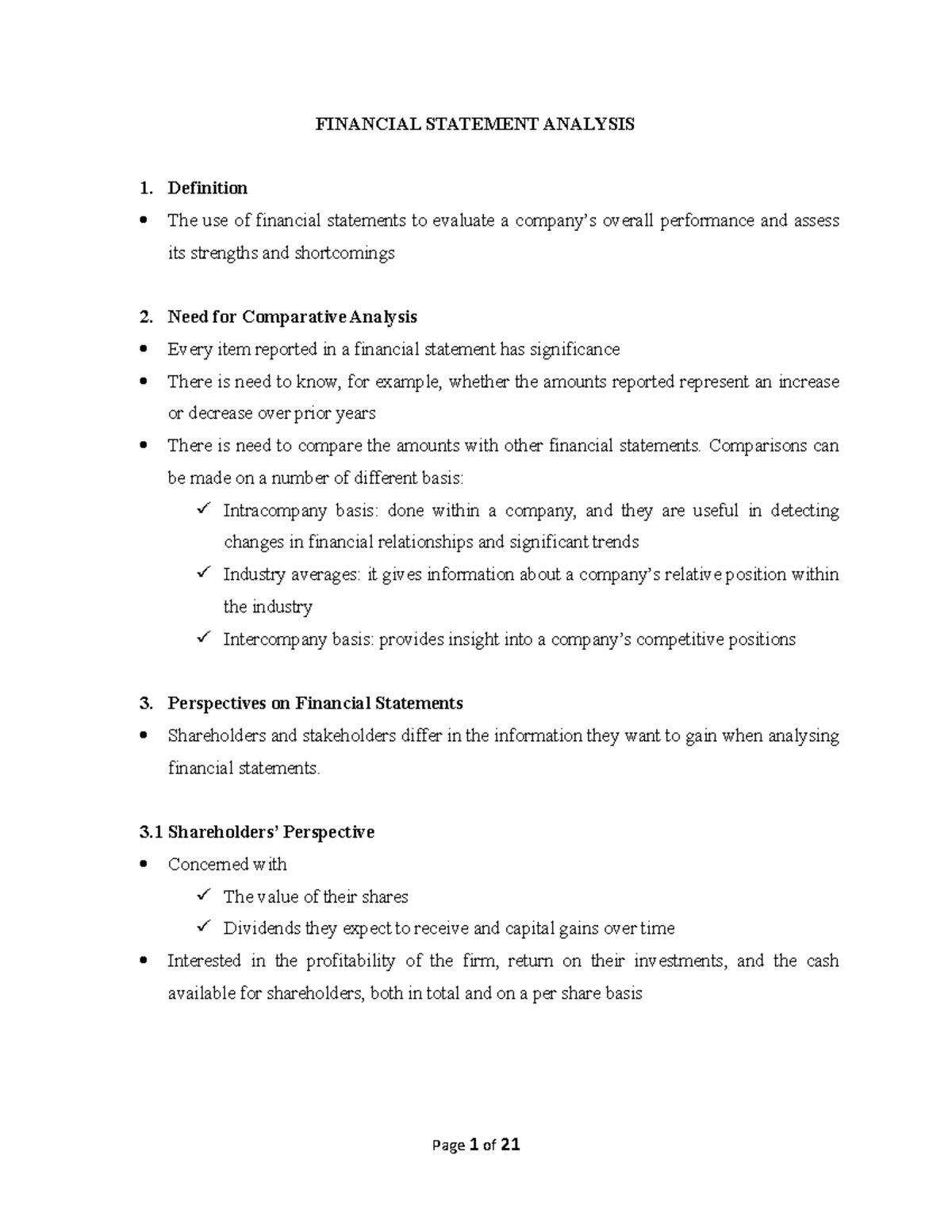 Financial Statement Analysis - FINANCIAL STATEMENT ANALYSIS 1 ...